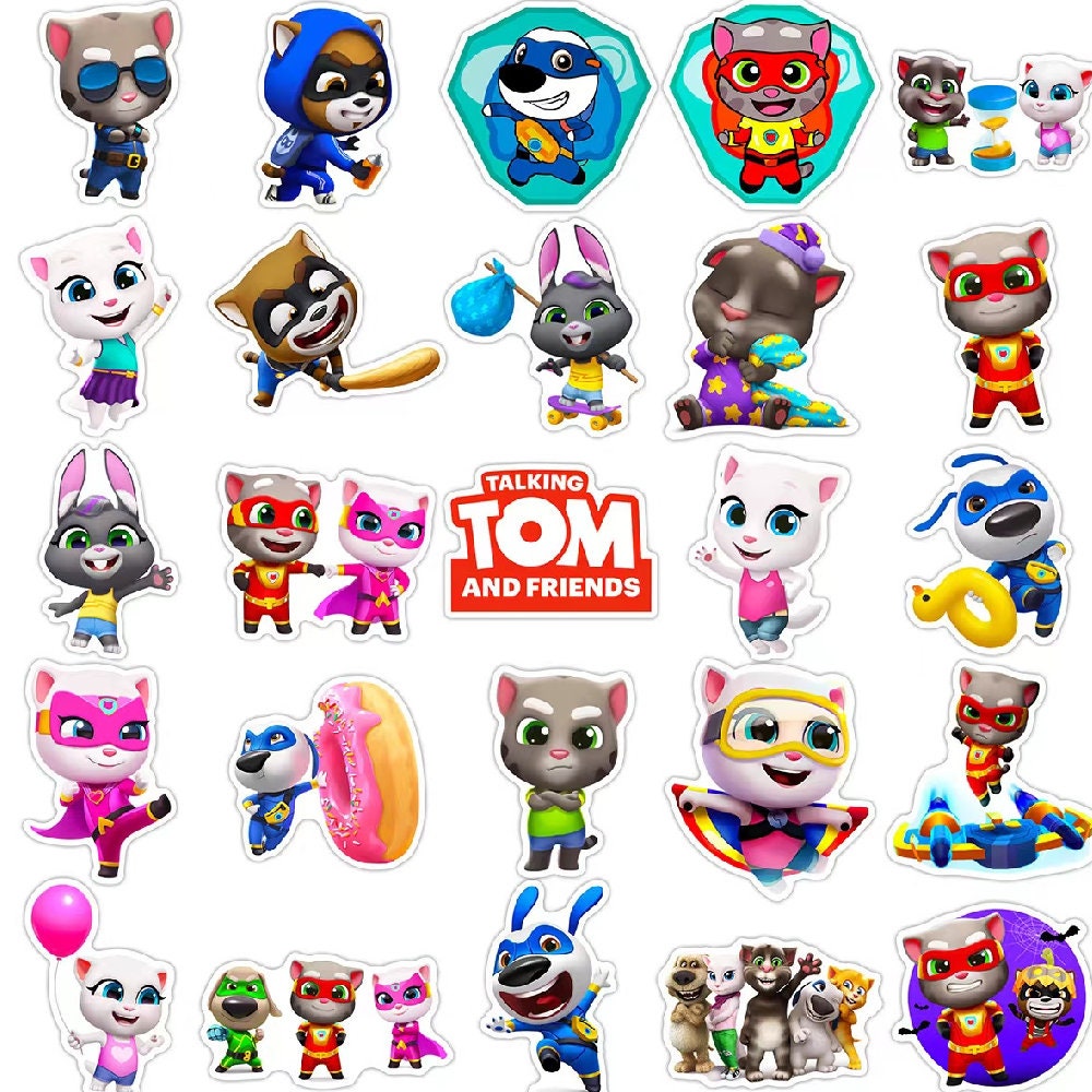 50 Pcs Cartoon Anime Talking Tom Cat Stickers for Car Laptop Luggage ...
