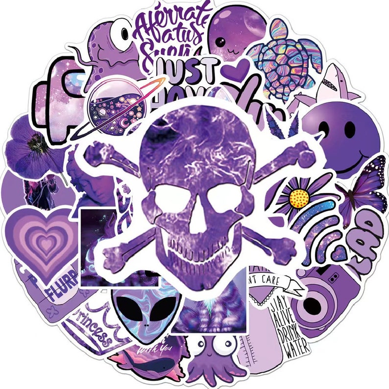 50PCS Cute Cartoon Purple INS Style Girl Graffiti Stickers Aesthetic Laptop Phone Water Bottle ...