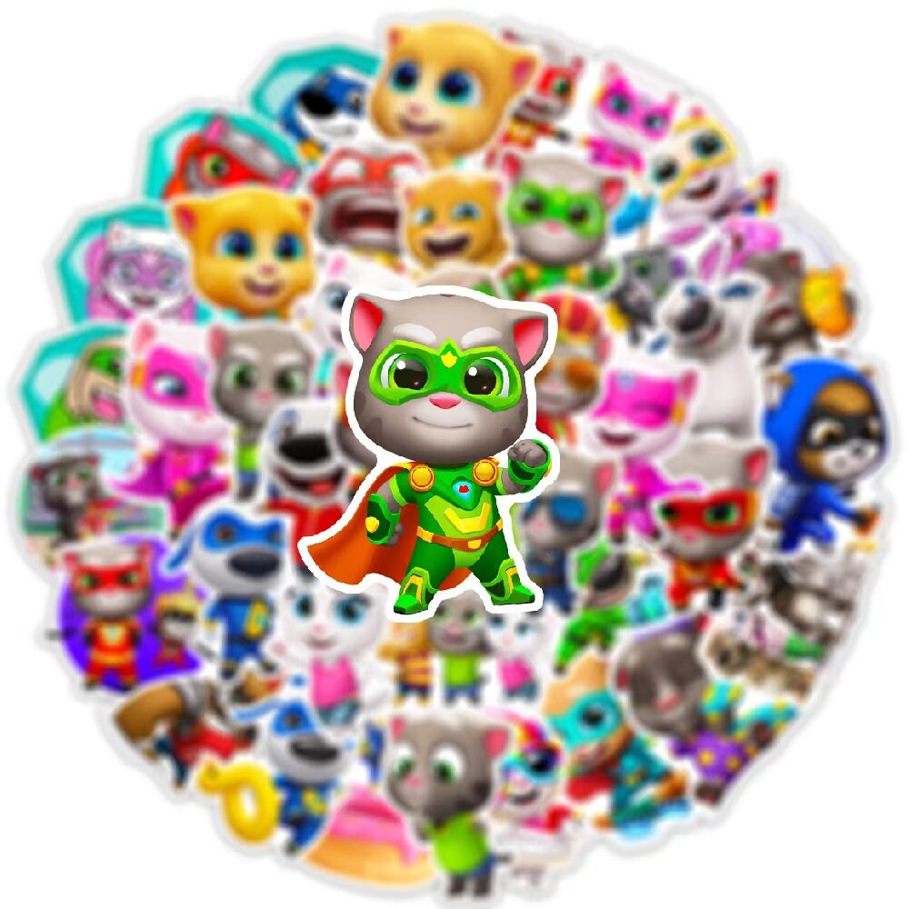 50 Pcs Cartoon Anime Talking Tom Cat Stickers for Car Laptop Luggage ...