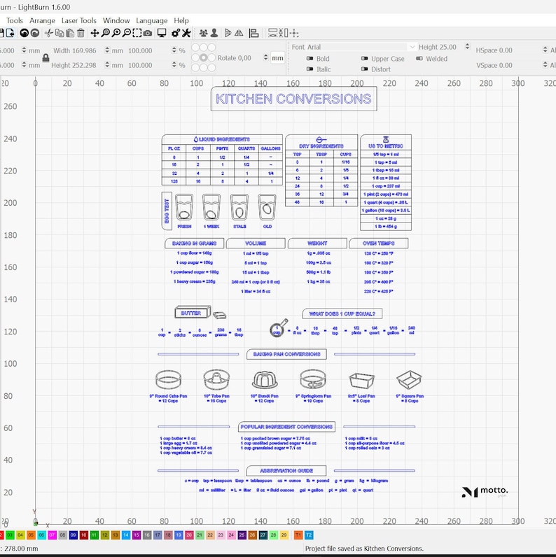 Kitchen Conversions Chart & Table SVG DXF Ai Lightburn .lbrn2 Digital ...