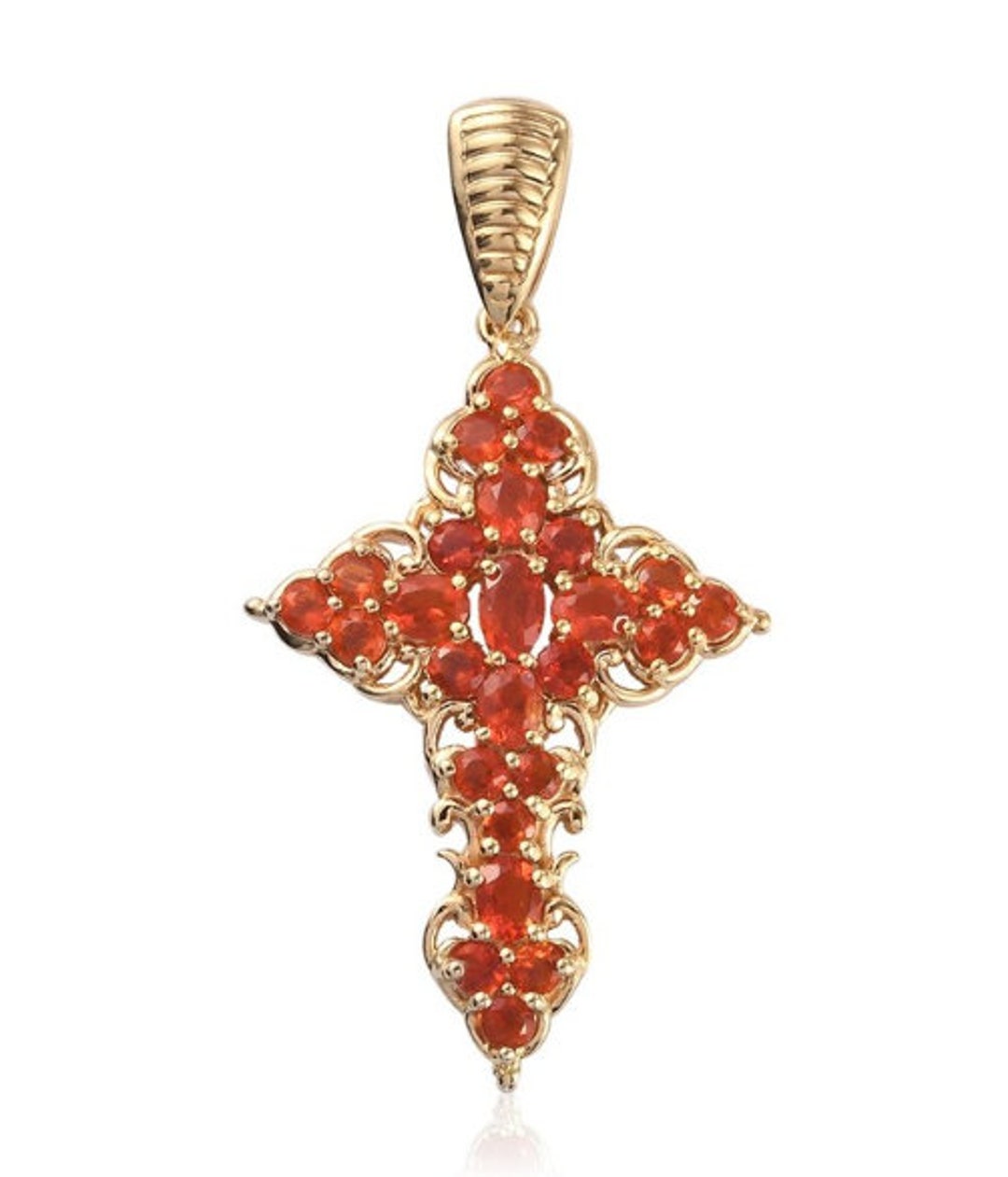 Crimson Fire Opal Cross Pendant in Vermeil Yellow Gold Over Sterling ...