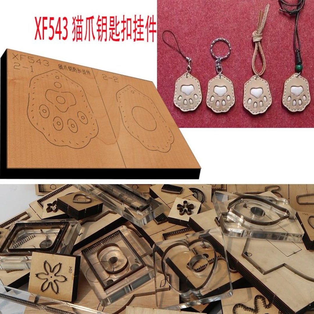 New Japan Steel Blade Wooden Die Cat Claw Keychain Pendant Leather ...