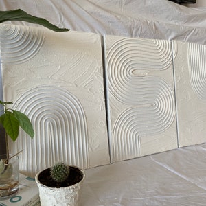 Set of 3 Boho Plaster Wall Art, Textured Wall Art, Textured Art Canvas ...
