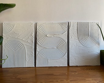 Black Boho Textured Wall Art, Plaster Wall Art, Textured Art Canvas ...