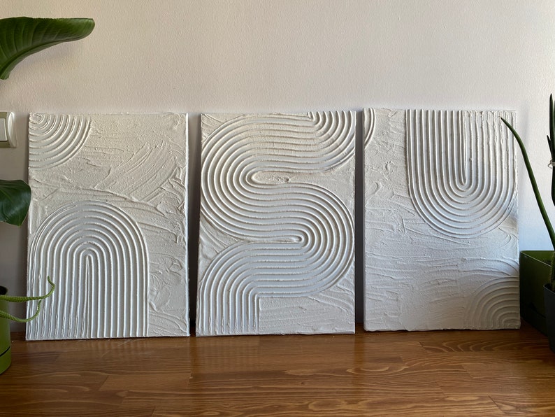 Set of 3 Boho Plaster Wall Art Textured Wall Art Textured - Etsy