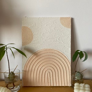 Beige Boho Textured Wall Art, Plaster Wall Art, Textured Art Canvas ...