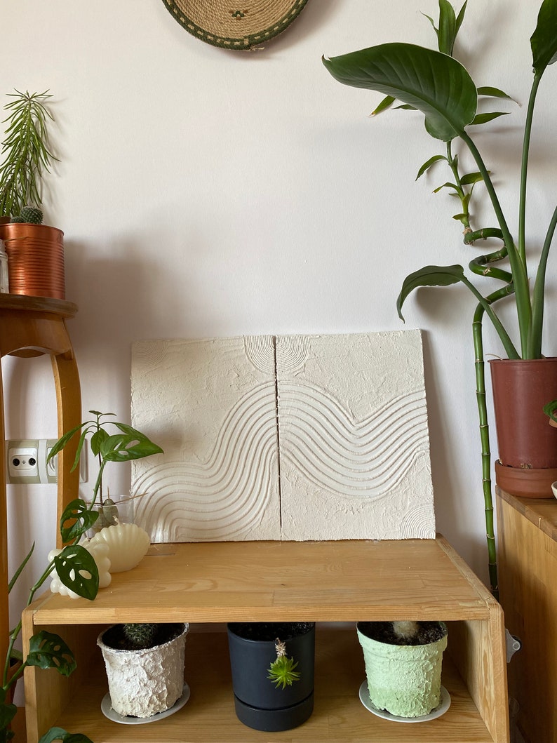 Set of 2 Boho Textured Wall Art Plaster Wall Art Textured - Etsy