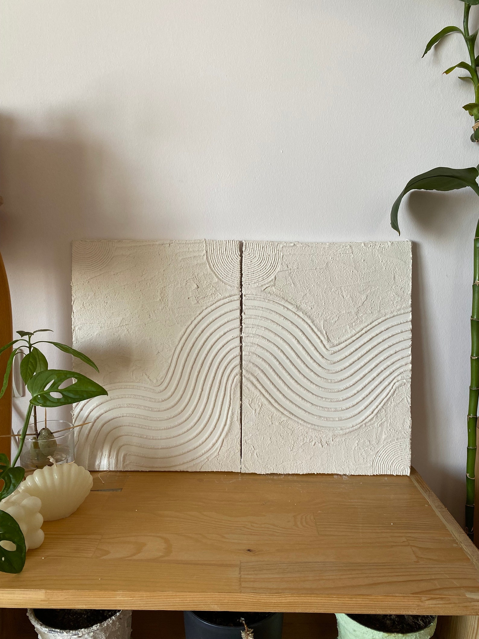 Set of 2 Boho Textured Wall Art Plaster Wall Art Textured - Etsy