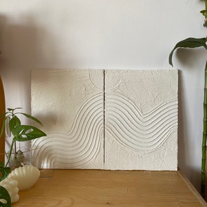 Set of 2 Boho Textured Wall Art, Plaster Wall Art, Textured Art Canvas ...