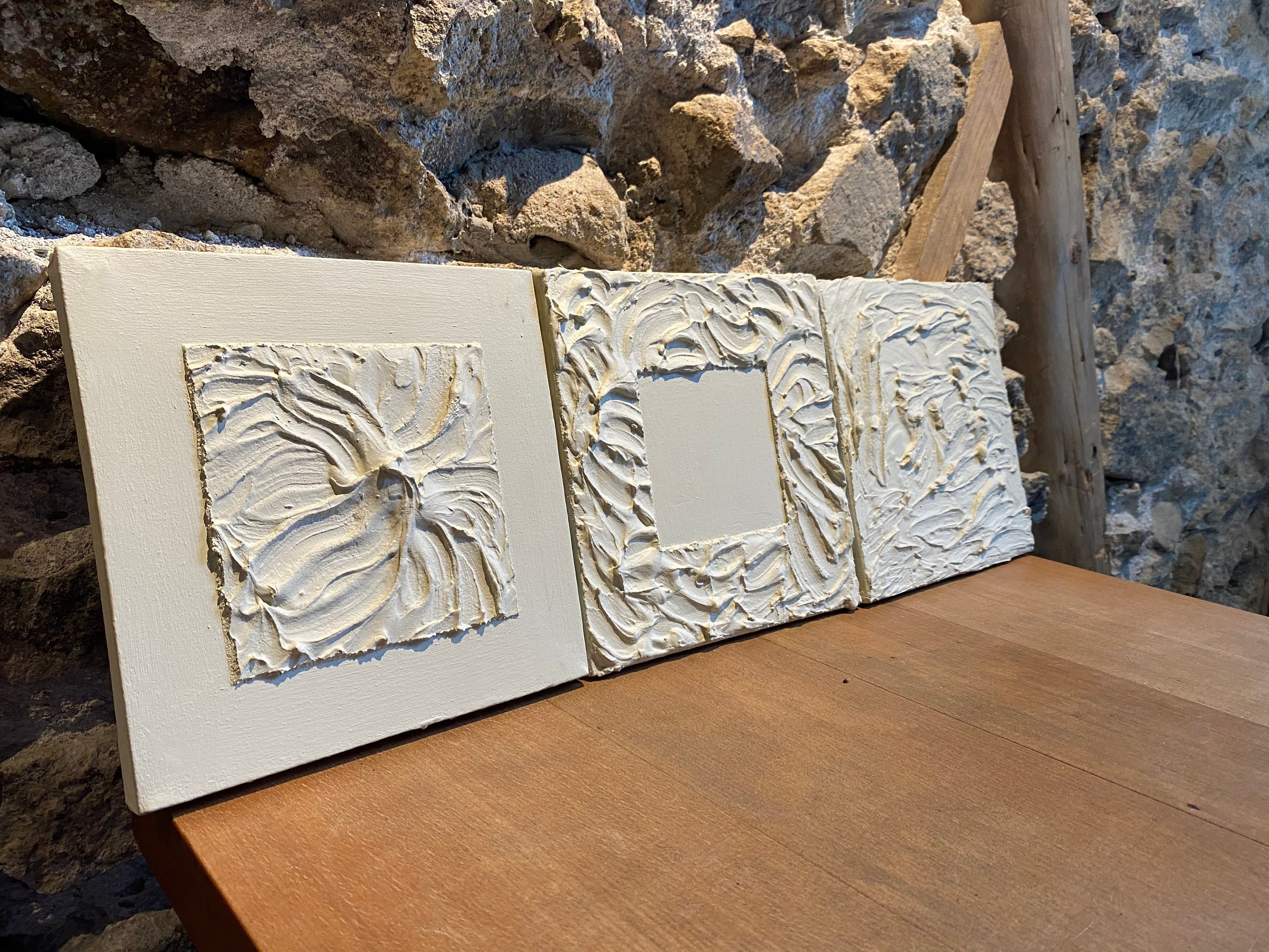 Textured Wall Art Set of 3, Plaster Wall Art, Mid Century Wall Artt ...