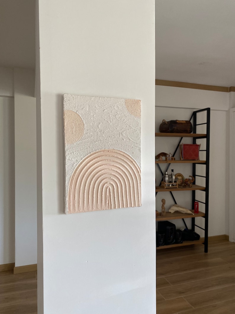 Beige Boho Textured Wall Art, Plaster Wall Art, Textured Art Canvas ...