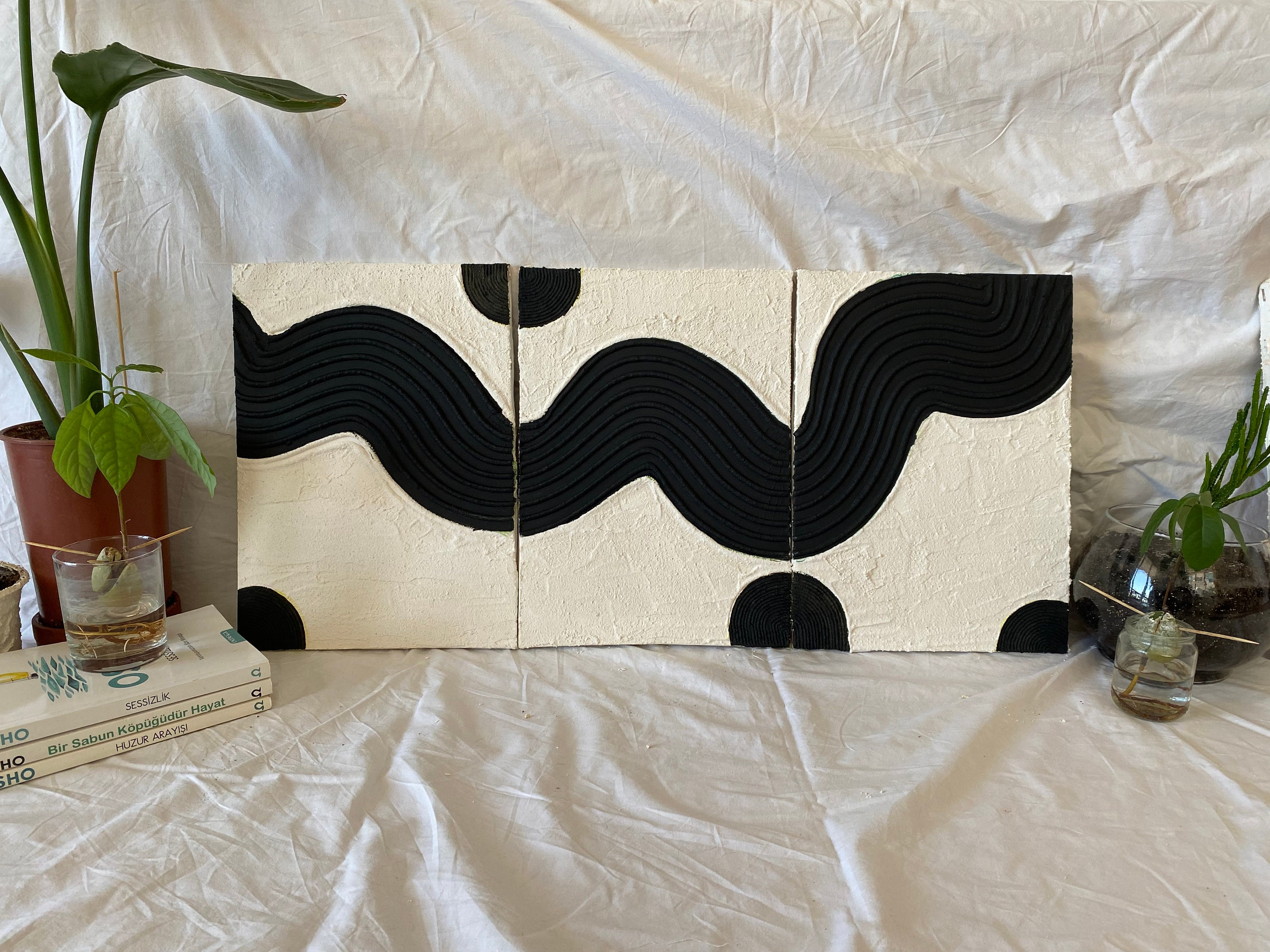 Black Boho Textured Wall Art Plaster Wall Art Textured Art - Etsy Canada