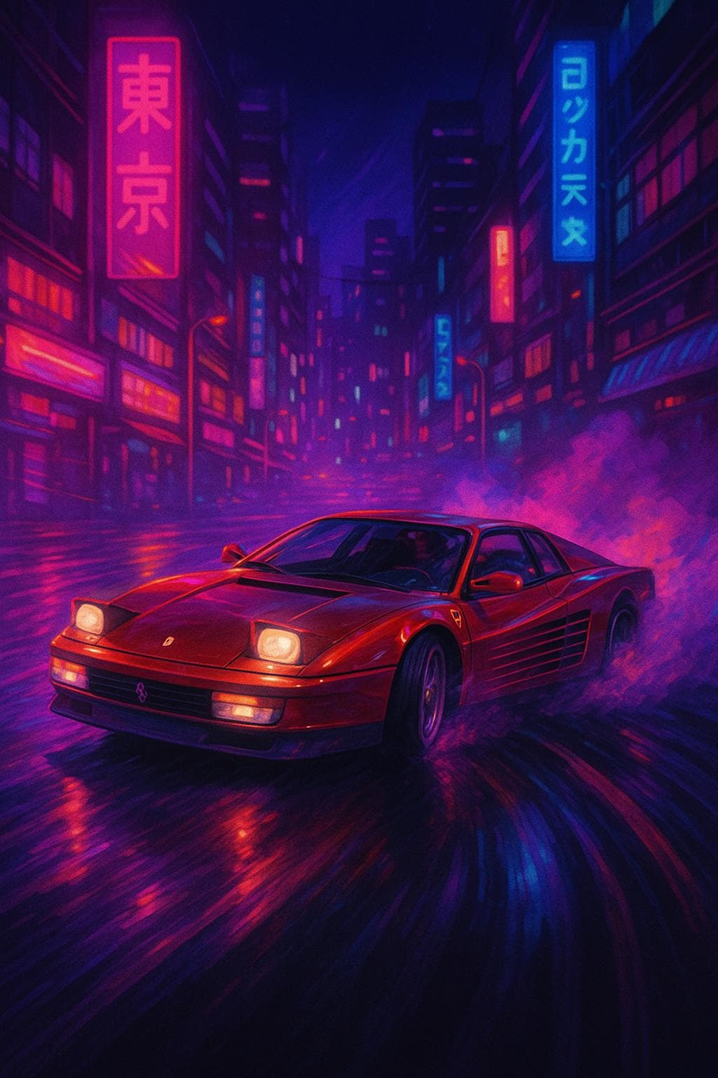 Neon Cyberpunk Ferrari Tokyo Drift Car Poster – Vaporwave Ferrari ...