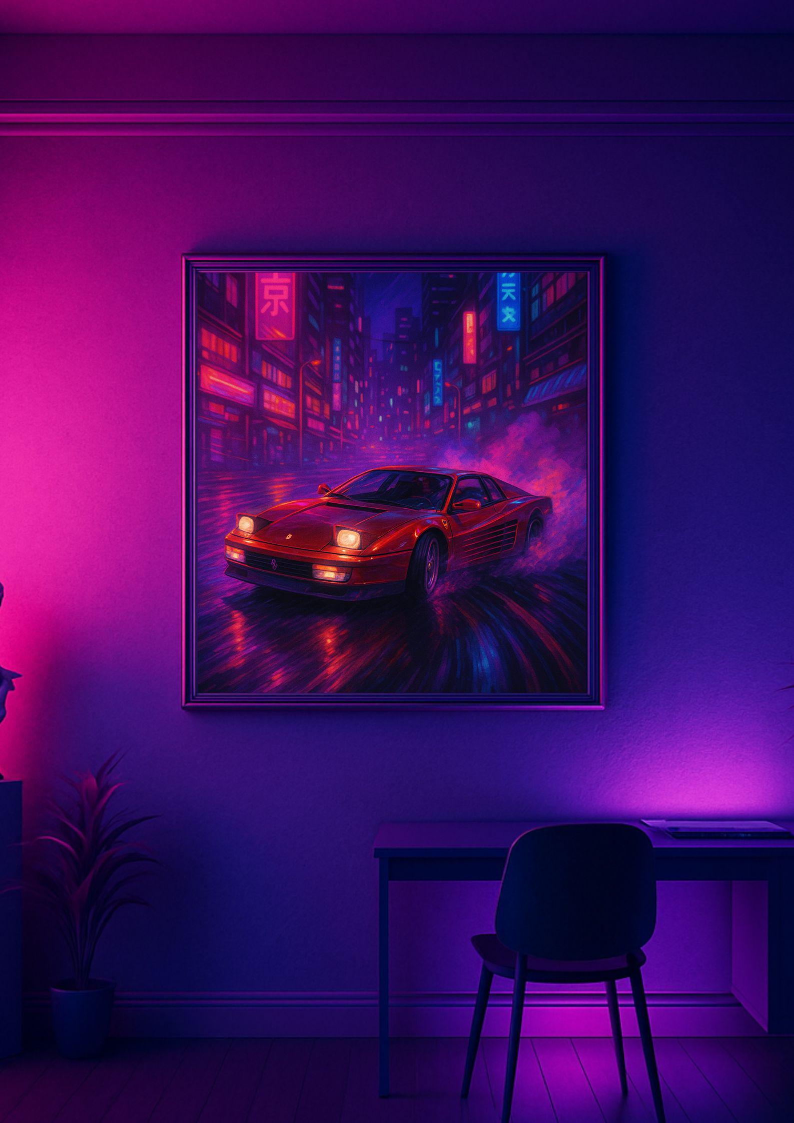 Neon Cyberpunk Ferrari Tokyo Drift Car Poster – Vaporwave Ferrari ...