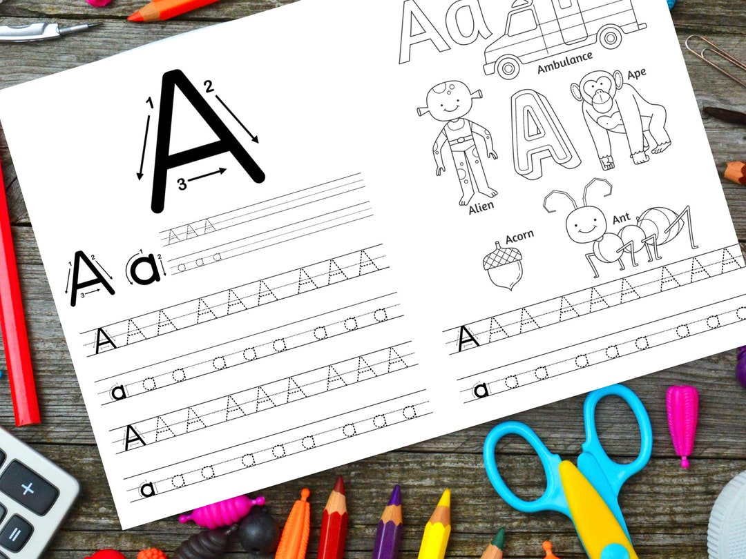 Traceable Alphabet Coloring Page Pre-k Kindergarten Homeschool Teacher ...