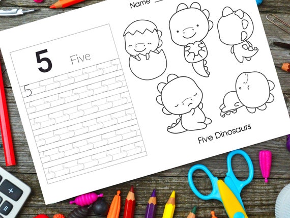 Traceable Number Baby Dinosaurs Coloring Page Pre-k - Etsy