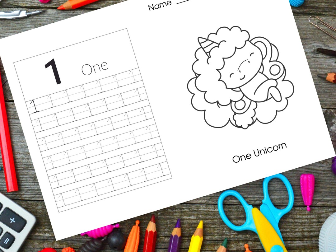 Traceable Number Baby Unicorns Coloring Page Pre-k Kindergarten ...