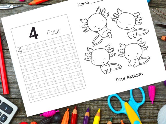 Traceable Number Axolotl Coloring Page Pre-k Kindergarten - Etsy