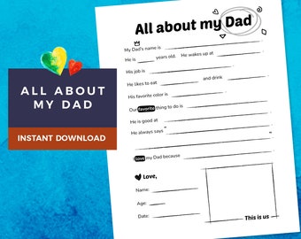 All About My Dad Father's Day Questionnaire Instant Downloadable PDF ...