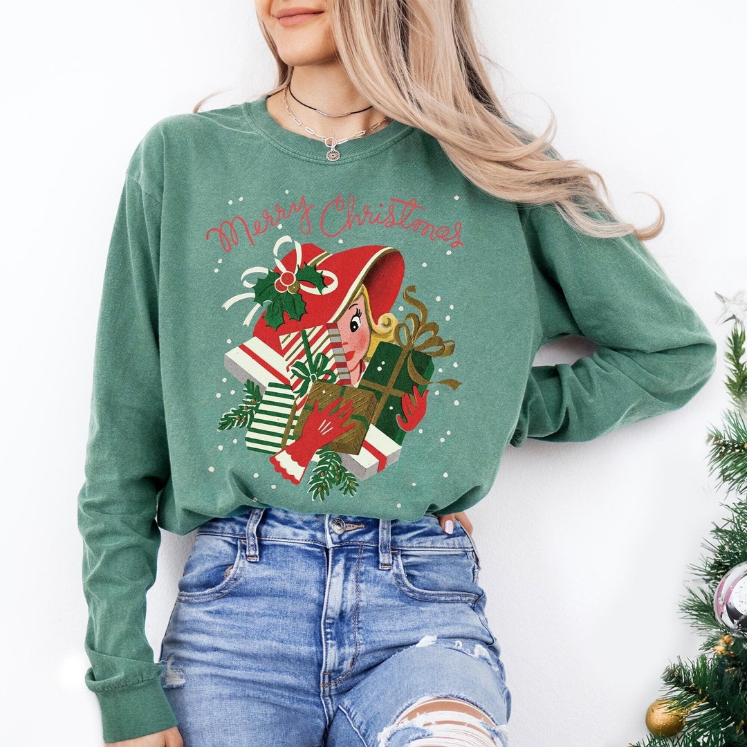 Retro Christmas Long Sleeve Comfort Colors Shirt, Vintage Christmas ...