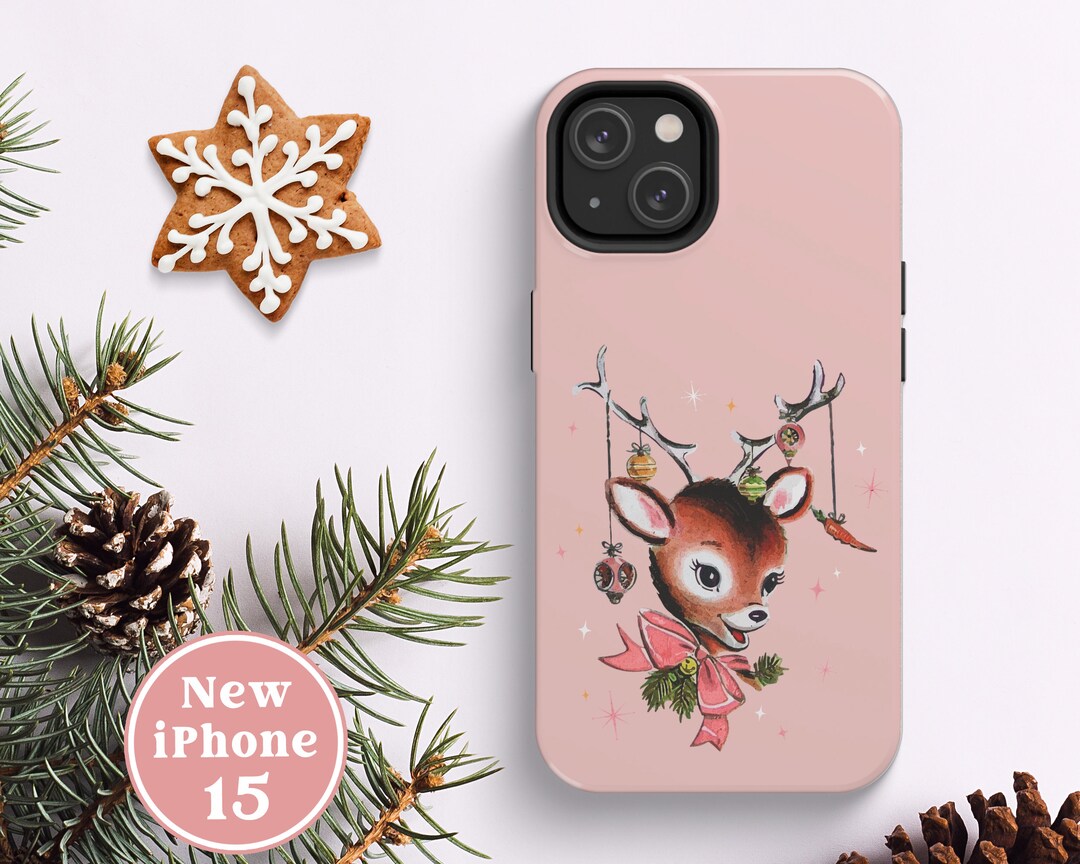 Retro Reindeer Pink Christmas Phone Case Gift for Her, iPhone 14 Tough ...