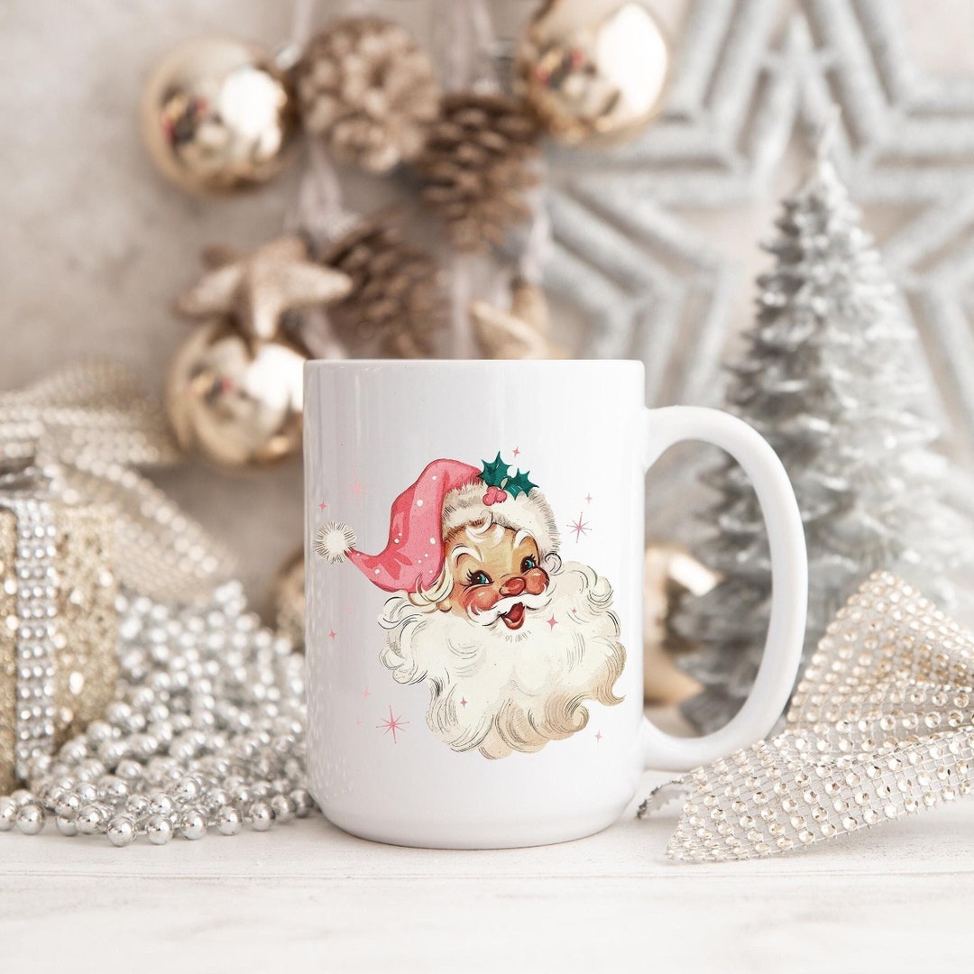 Retro Pink Santa Mug – Vintage Christmas Coffee Mug 11oz 15oz - Etsy