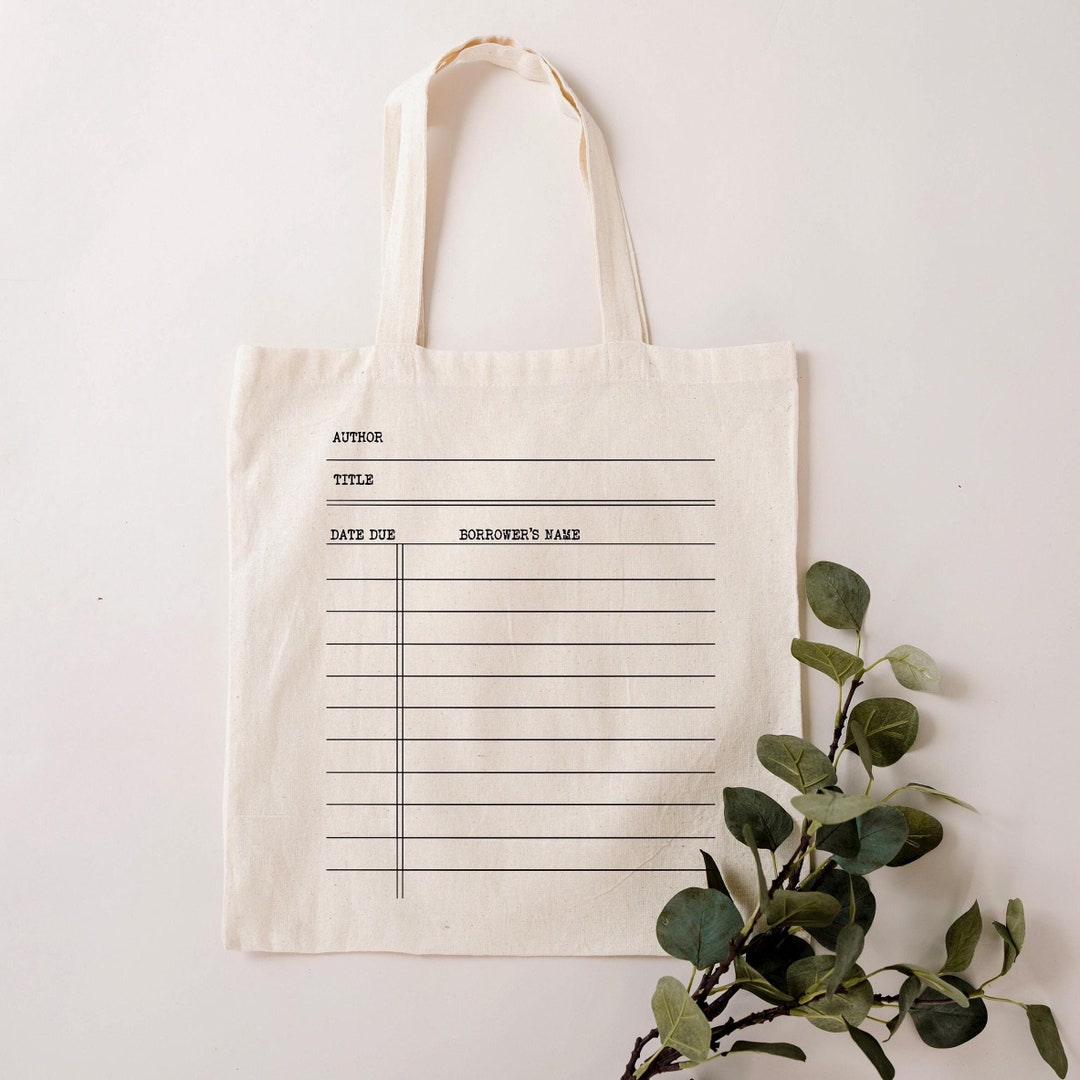 Library Card Canvas Tote Bag, School Book Bag, Light Academia Gift for ...