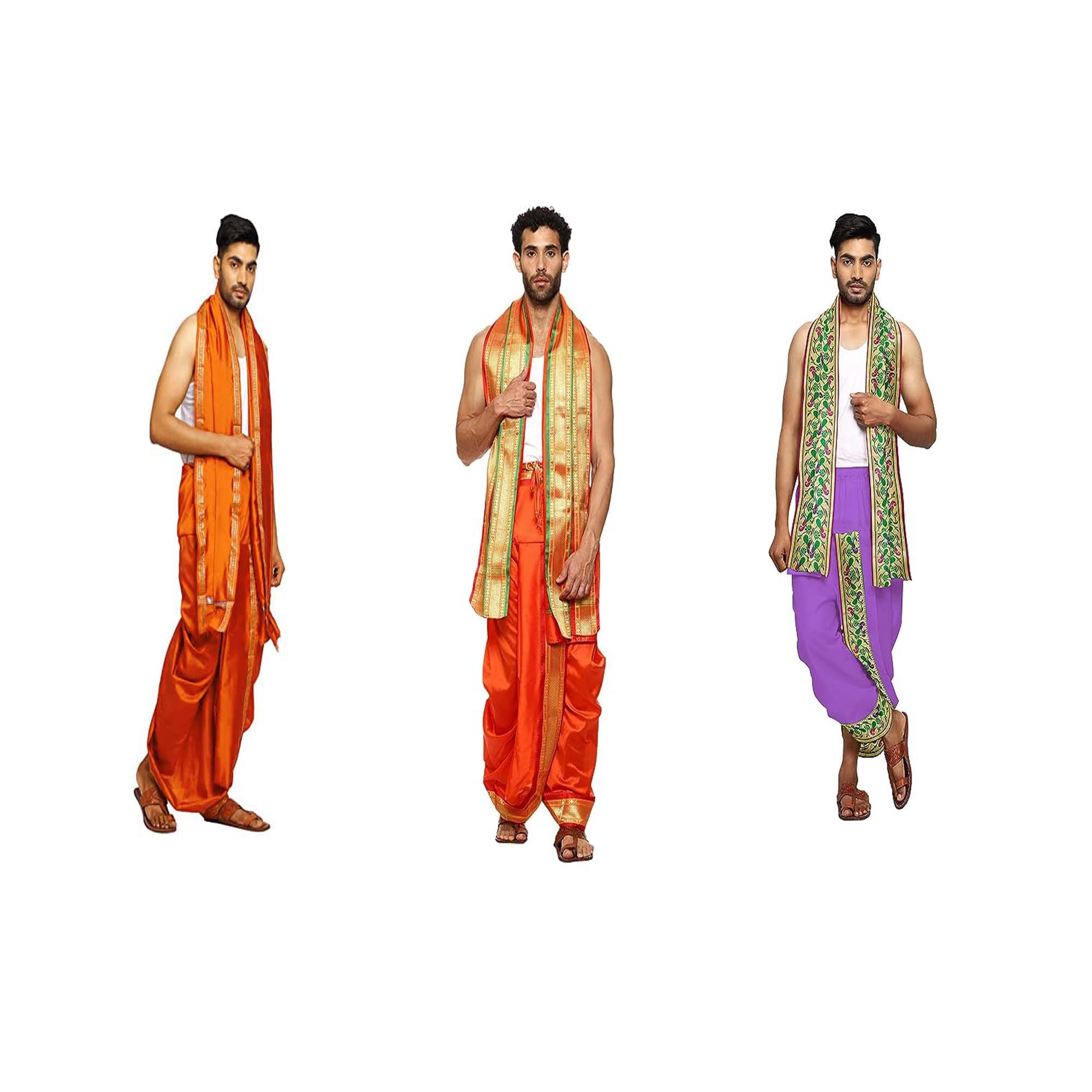 Rameshwaram Fabrics Readymade Dhoti for Men, Velcro Style Stitched Mens ...