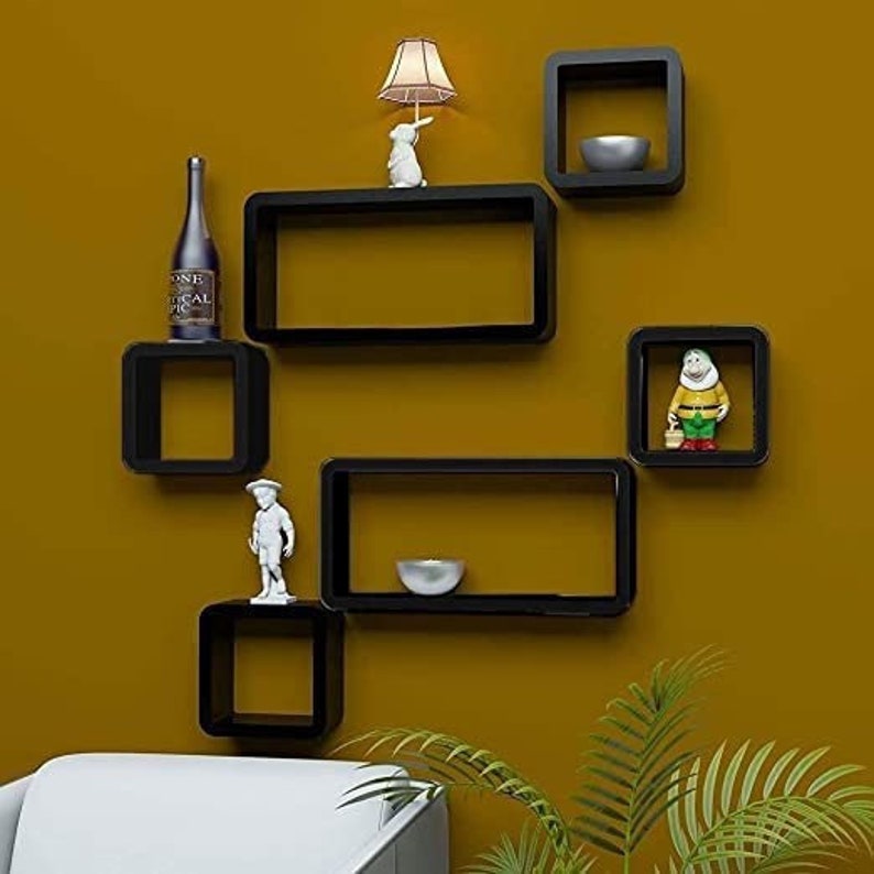 Engineered Wood Cube Shape Wall Shelf set of Six - Etsy