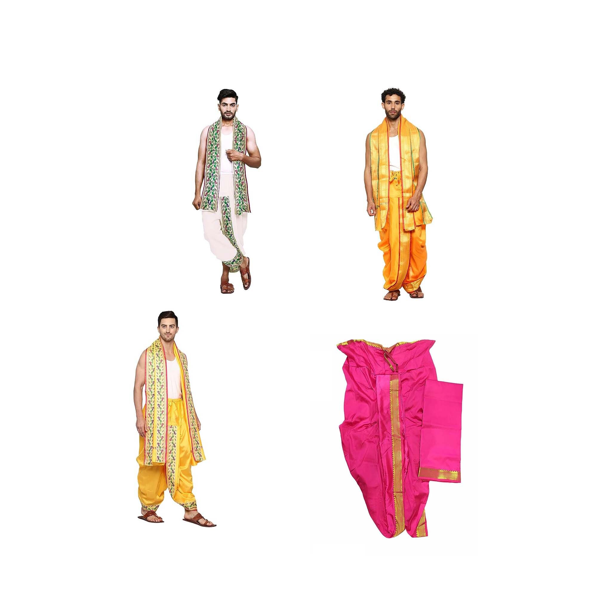 Rameshwaram Fabrics Readymade Dhoti for Men, Velcro Style Stitched Mens ...