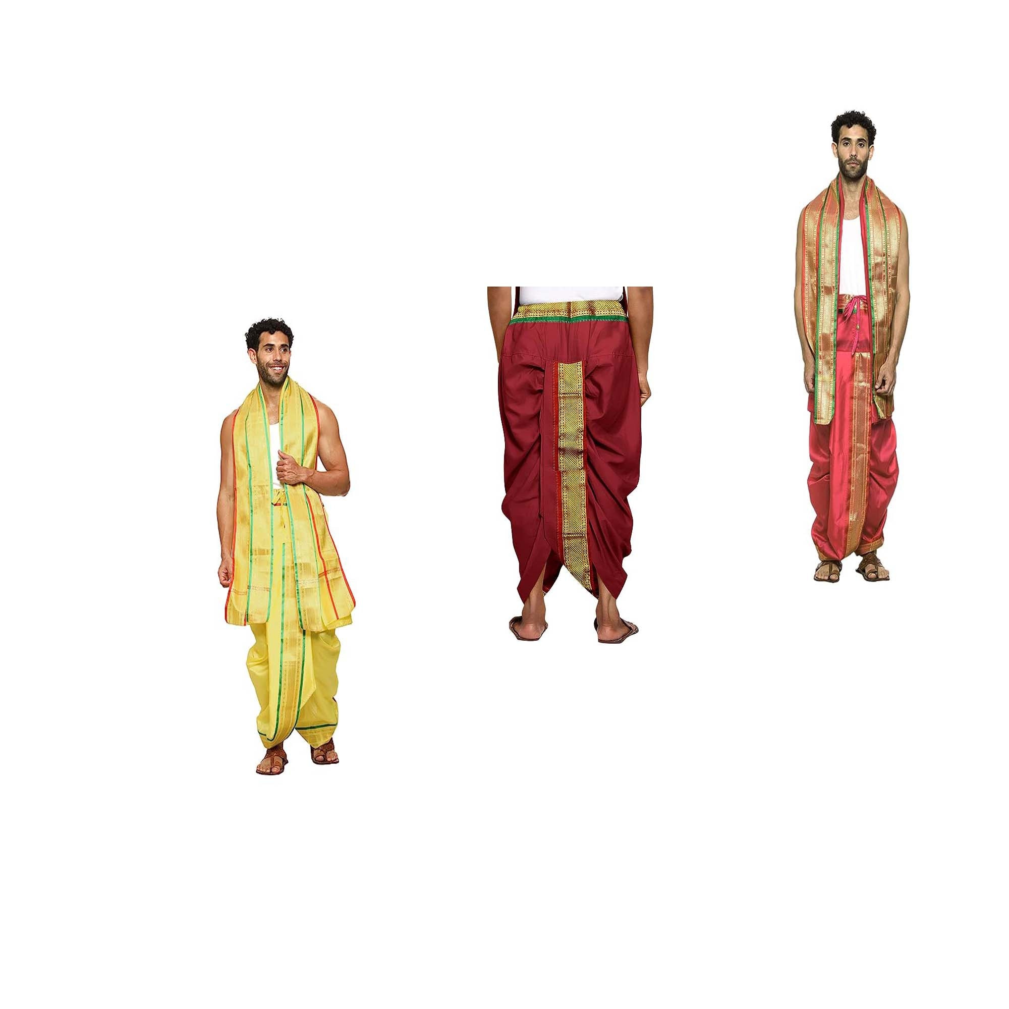 Rameshwaram Fabrics Readymade Dhoti for Men, Velcro Style Stitched Mens ...