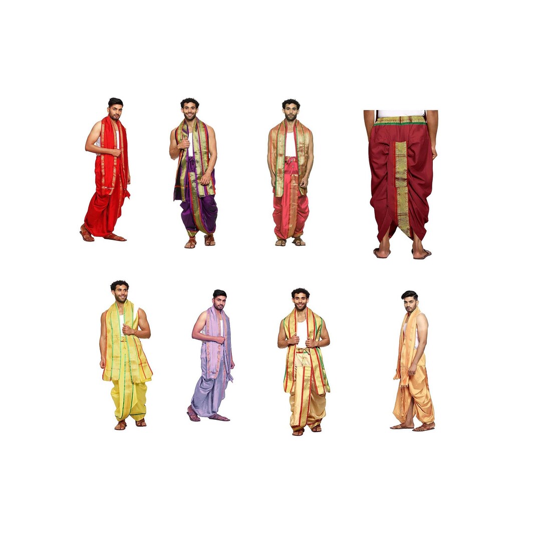 Rameshwaram Fabrics Readymade Dhoti for Men, Velcro Style Stitched Mens ...
