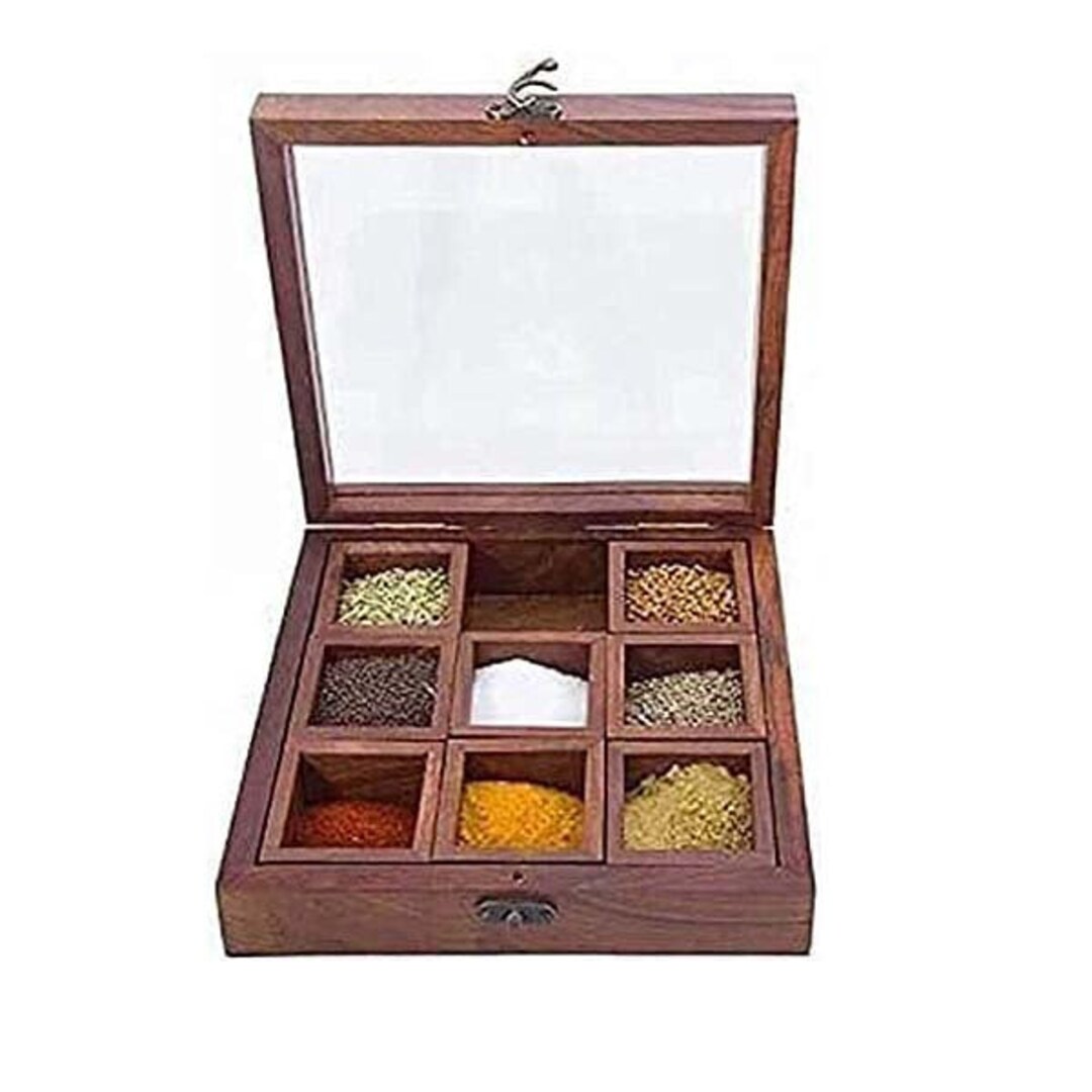 Jaipuri Handicraft Art Sheesham Wood Spice Box With Spoon - Etsy