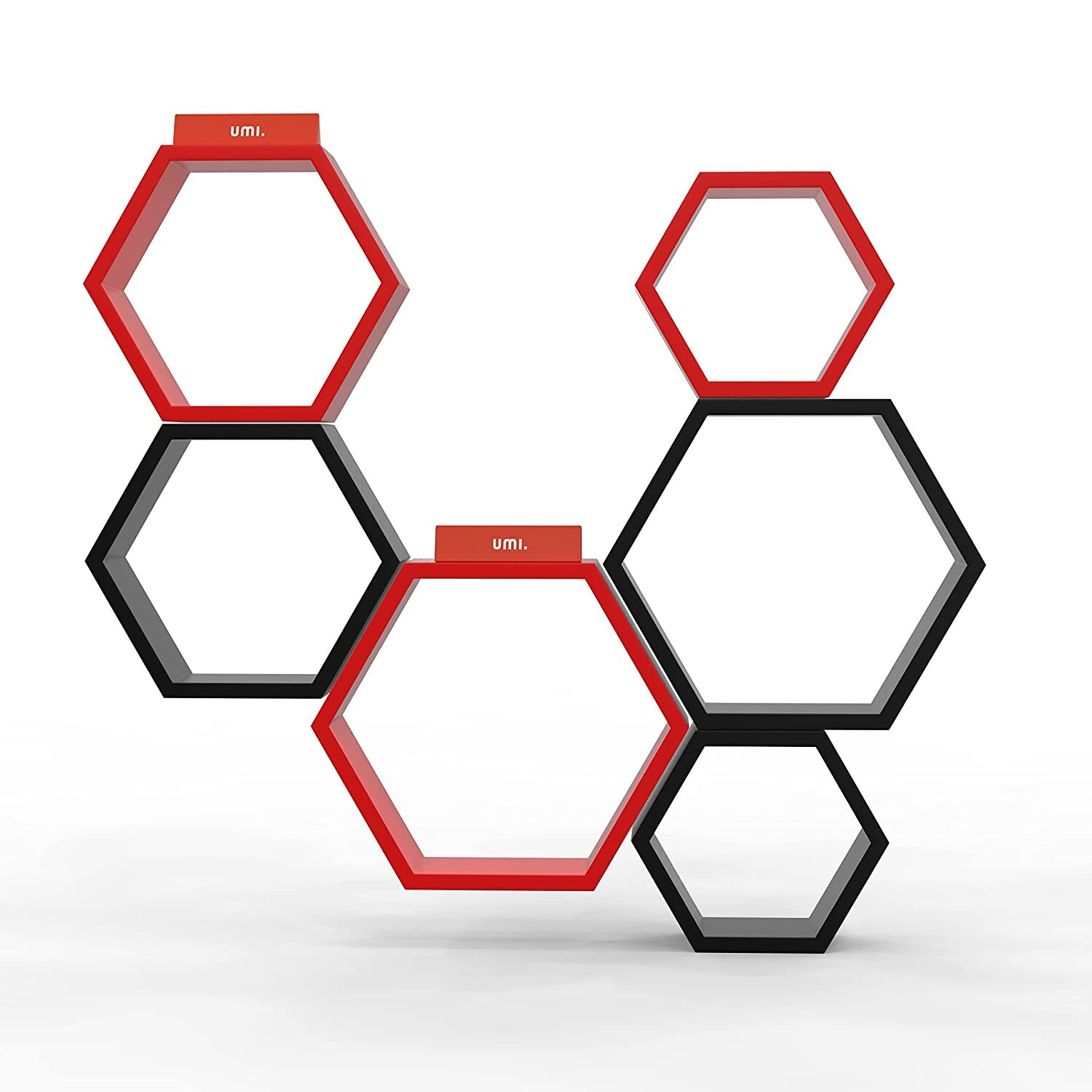 Hexagon Wall Shelves Set of 6 red & Black - Etsy