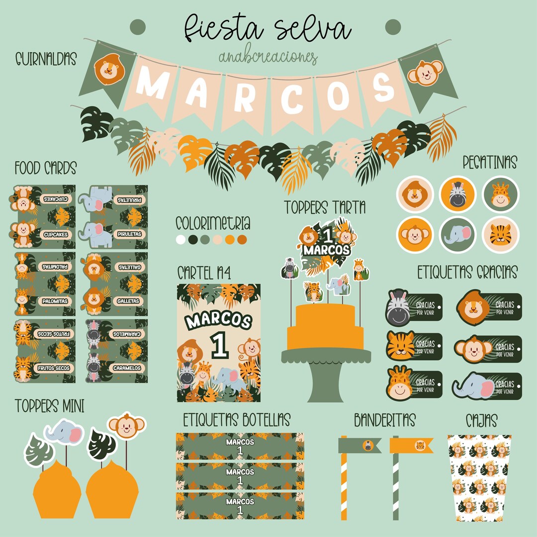 Editable Jungle Theme Party Kit on Canva - Digital Download and ...