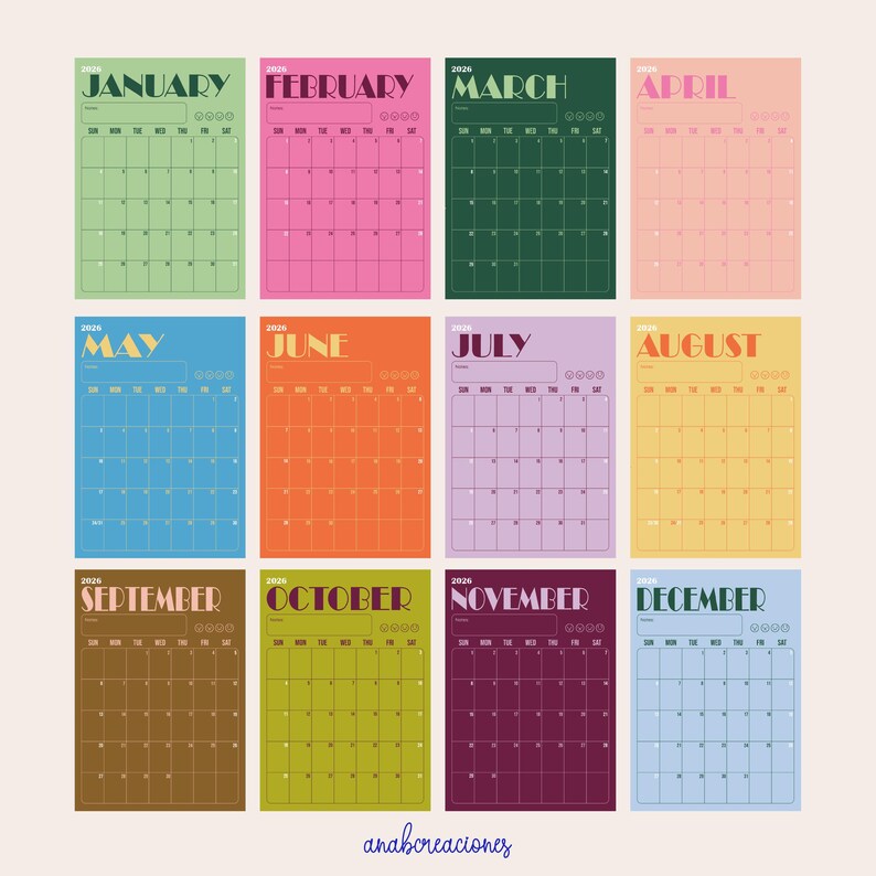 2026 Calendar Printable - Calendar 2026 Printable, Monthly Planner ...