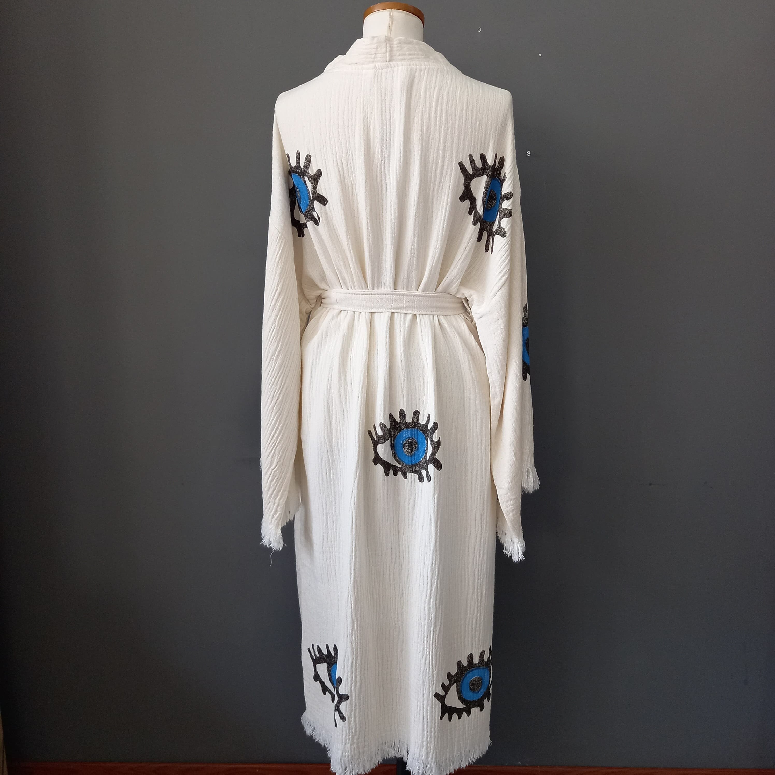 Organic Cotton Handmade Evil Eye Festival Kimono, Boho Kimono, Spa Robe ...