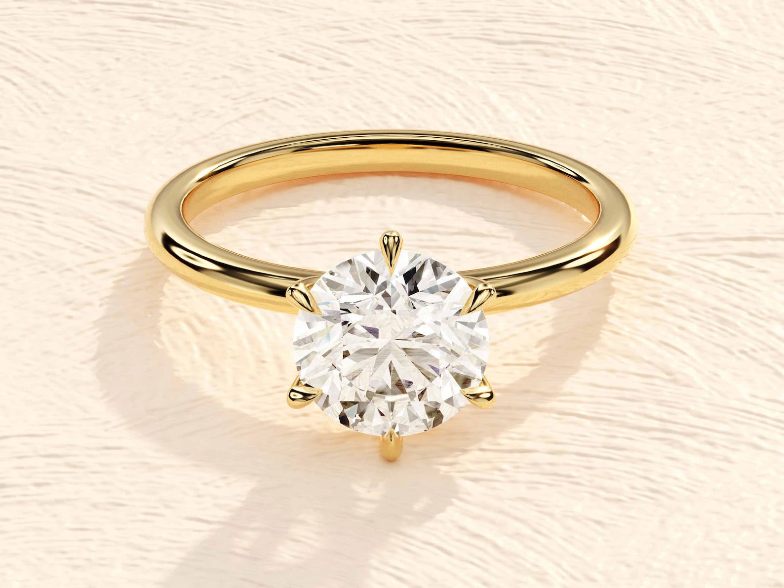 6-prong Round Engagement Ring in 14k Solid Gold / 1 1.5 2 CT - Etsy