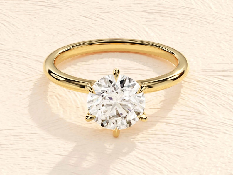 6-prong Round Engagement Ring in 14k Solid Gold / 1 1.5 2 CT - Etsy