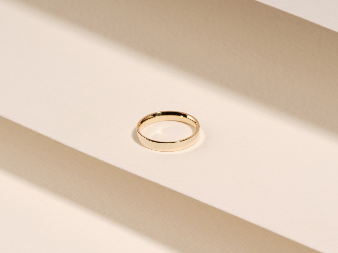 14k Solid Gold 3mm Flat Wedding Band / 14k Yellow Gold Wedding Ring for ...