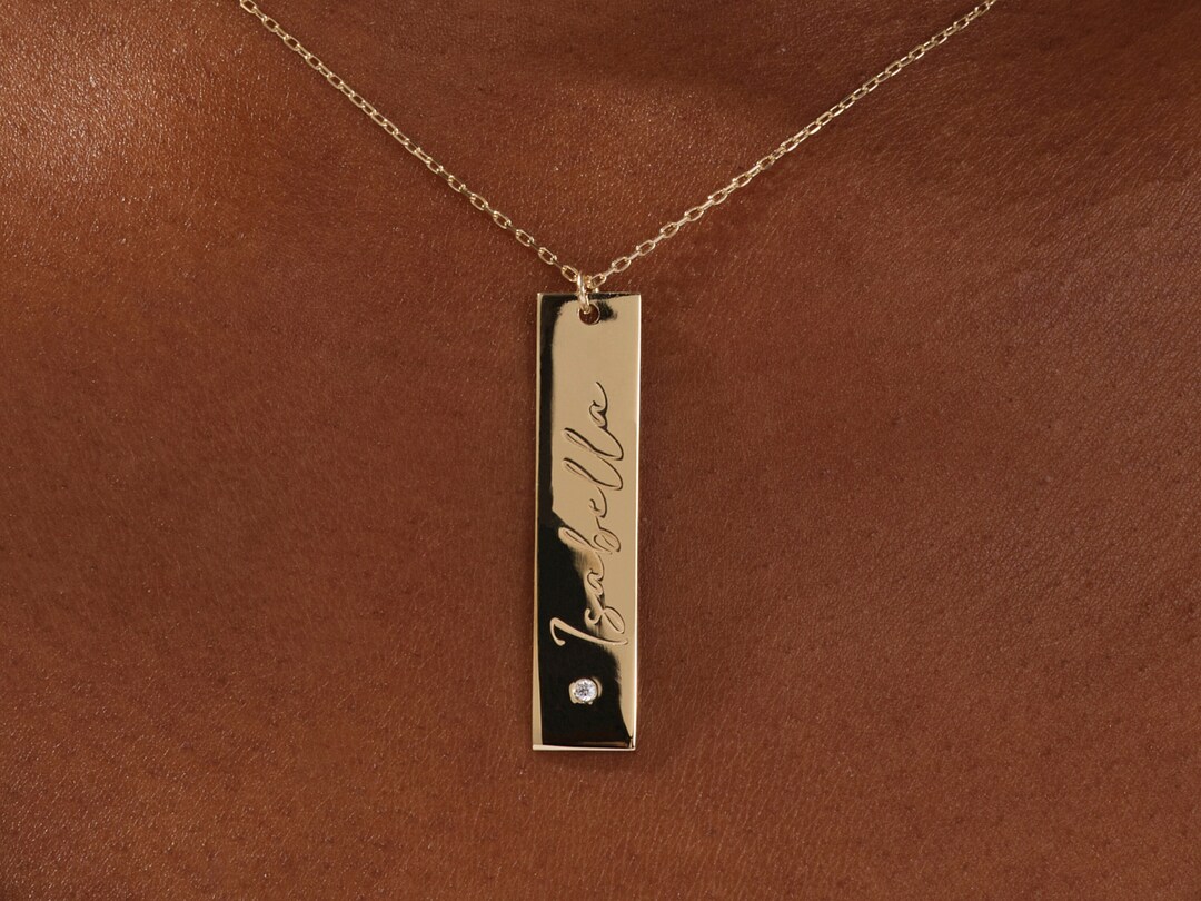 14k Gold Moissanite Name Tag Necklace / Customizable Name Tag Necklace ...