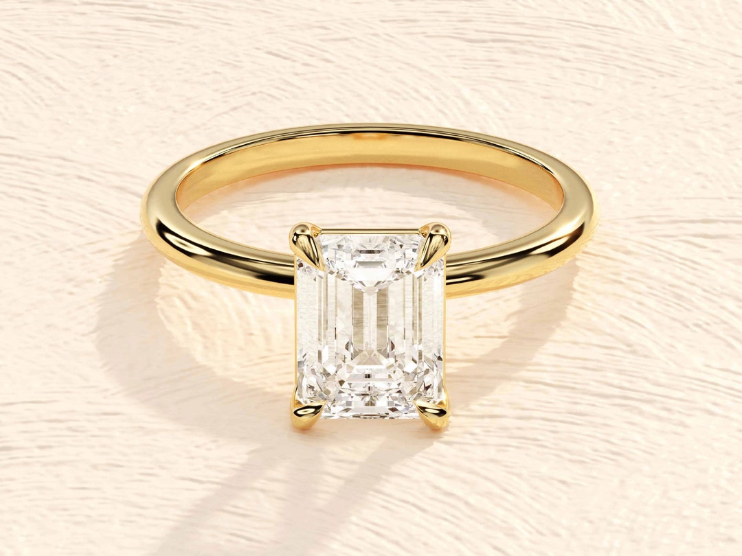 Emerald Cut Engagement Ring in 14k Solid Gold / 1.50 CT Moissanite ...
