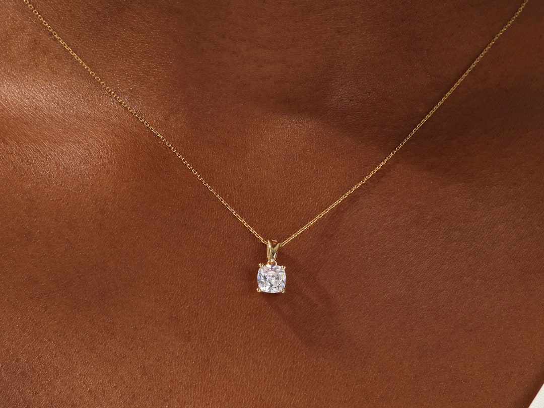 1.00 CT Cushion Moissanite Pendant Necklace / Simulated Diamond Cushion ...
