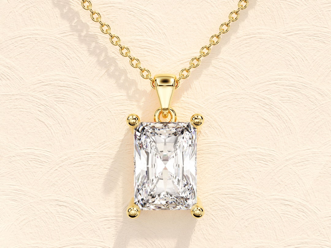 Radiant Cut Solitaire Pendant Necklace / Radiant Cut Simulated Diamond ...
