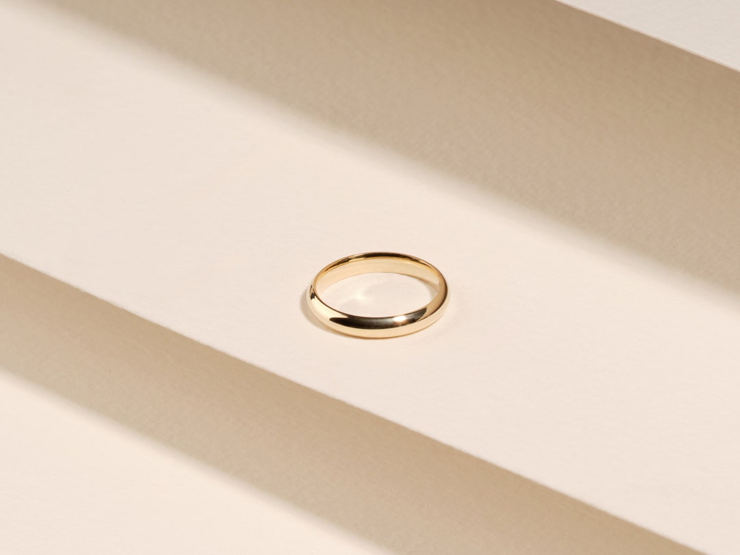 14k Solid Gold 3mm Dome Wedding Band / 14k Yellow Gold Wedding Ring for ...