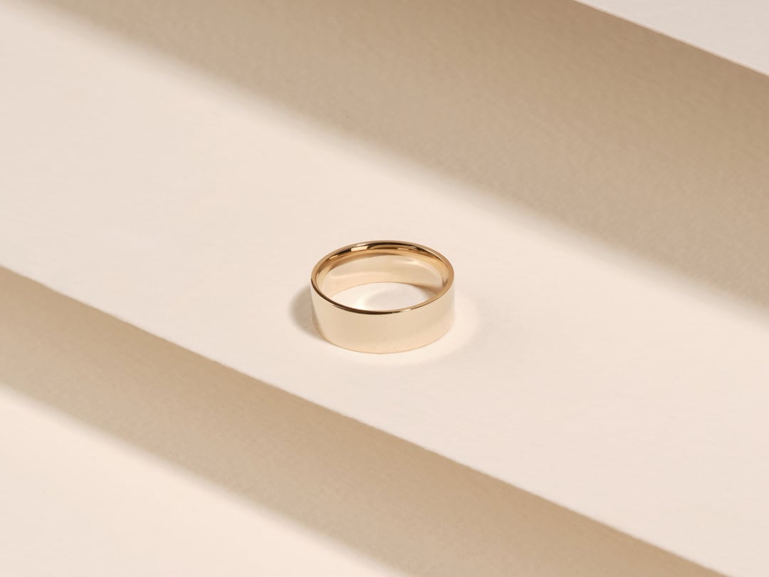 14k Solid Gold 6mm Flat Wedding Band / 14k Yellow Gold Wedding Ring for ...