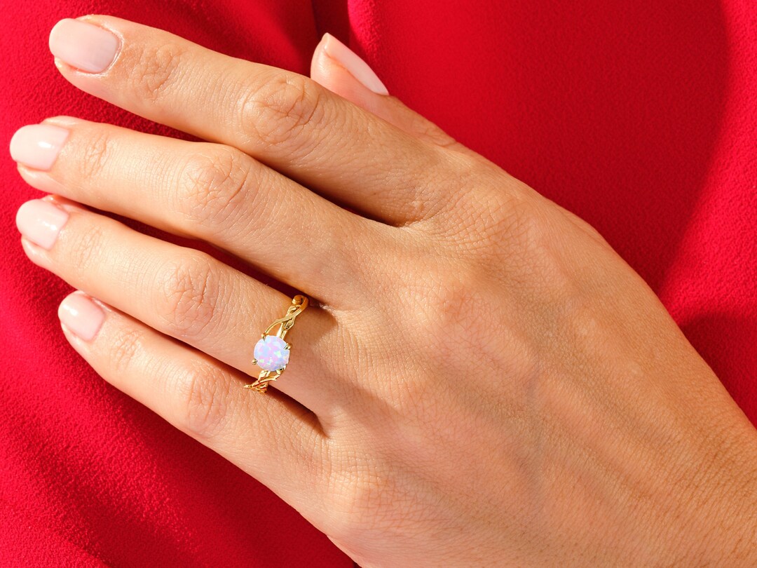 Round Opal Nature Inspired Engagement Ring / Gemstone Engagement Ring ...