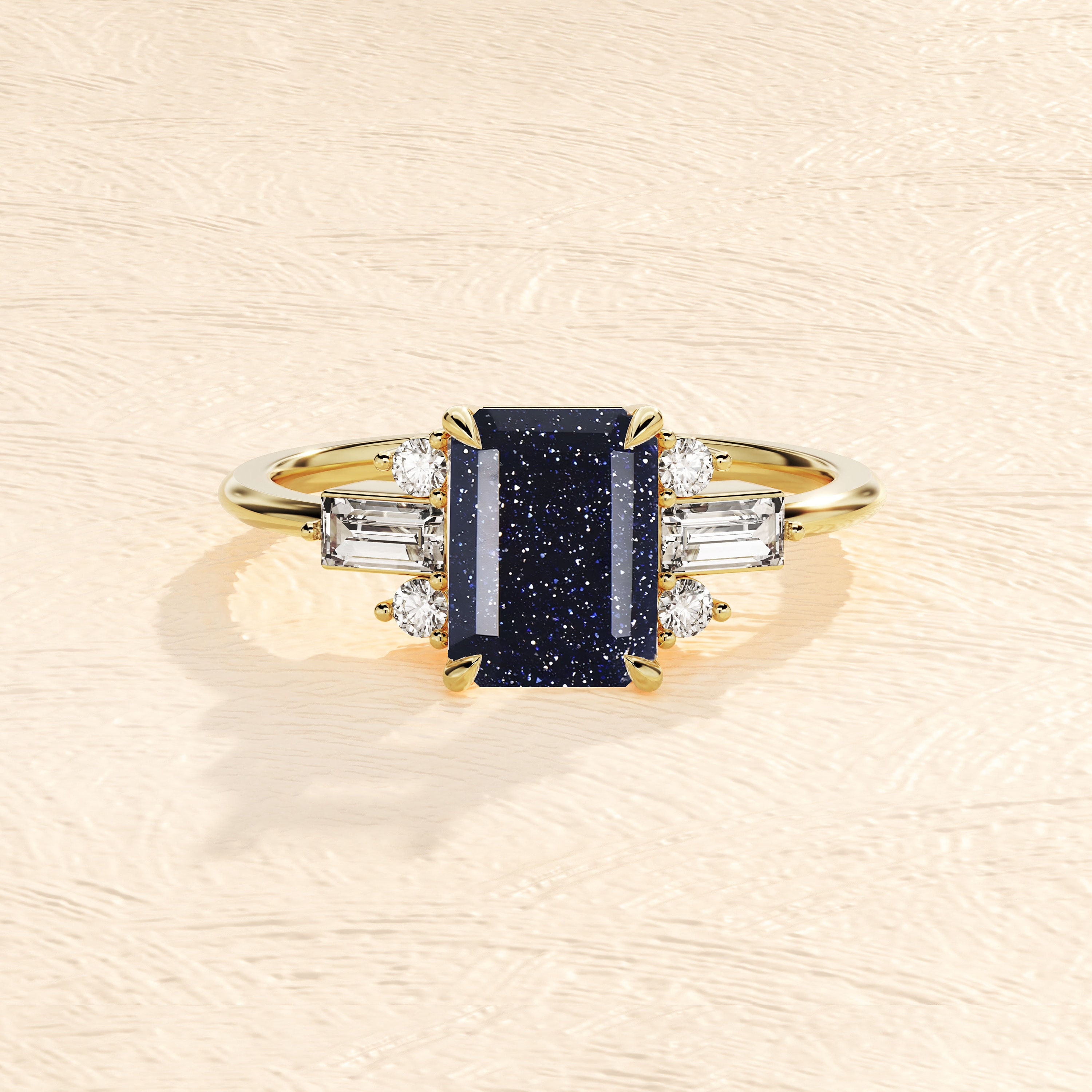 Emerald Cut Blue Sandstone Engagement Ring / 14k Gold Ring With ...