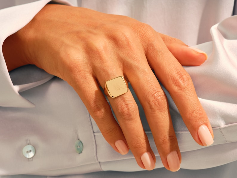 Square Signet Ring in 14k Solid Gold / Custom Pinky Signet Ring for Men ...