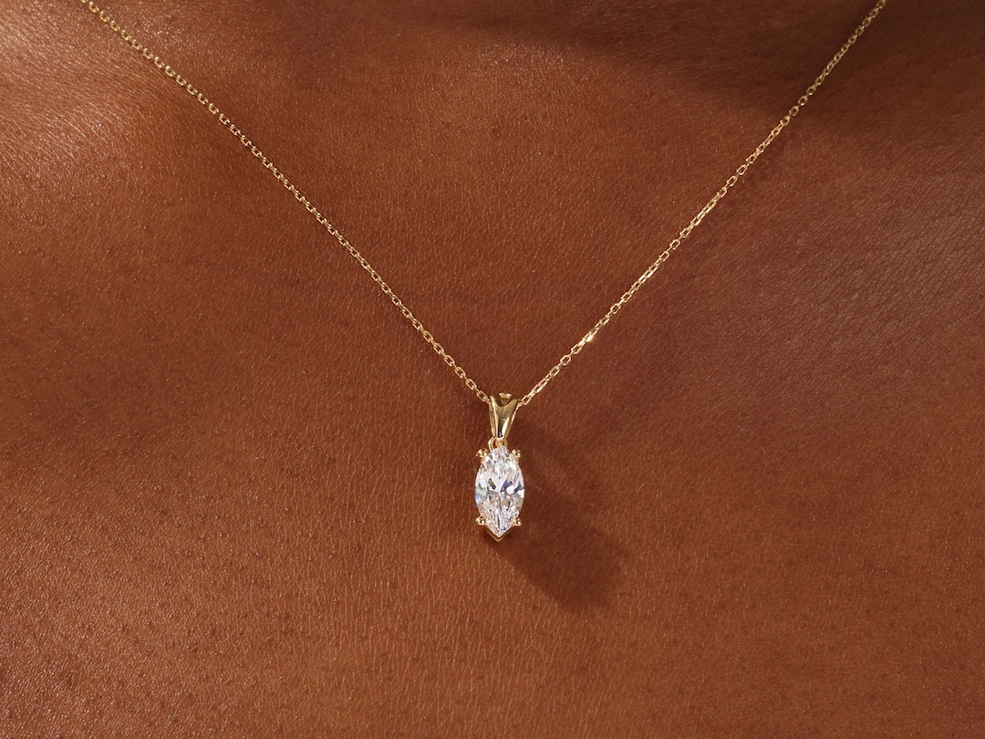 Marquise Cut Solitaire Pendant Necklace / Marquise Cut Simulated ...